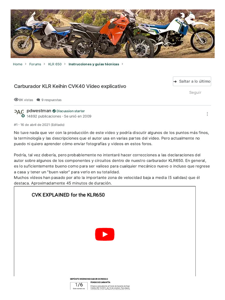 Guía del Carburador KLR650 CVK40 | PDF | Bancos