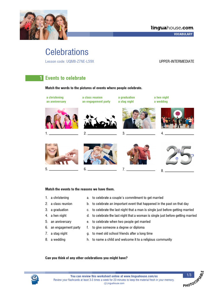 Celebrations British English Upper Intermediate Advanced Group | PDF