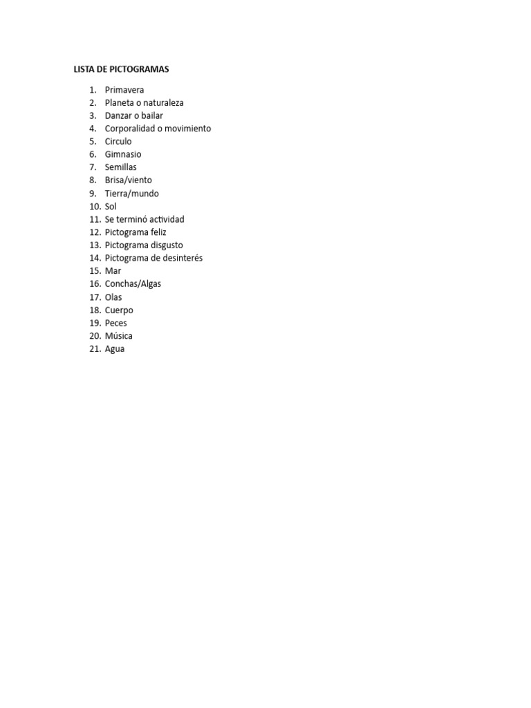 Lista de Pictogramas | PDF