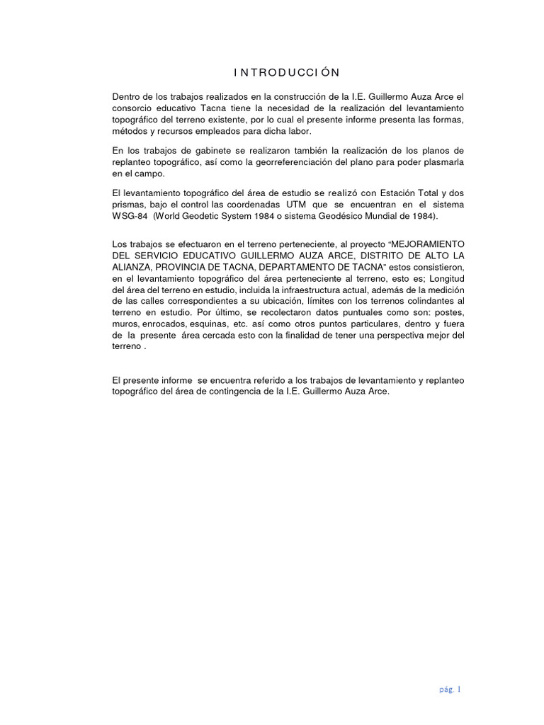 Informe Levantamiento Contingencia | PDF | Topografía | Datos geográficos e información