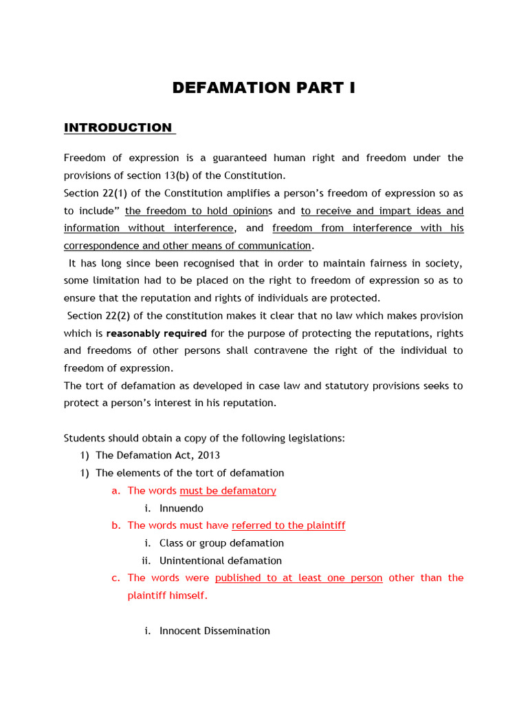 Defamation Law: Key Concepts & Cases | PDF | Defamation | Tort