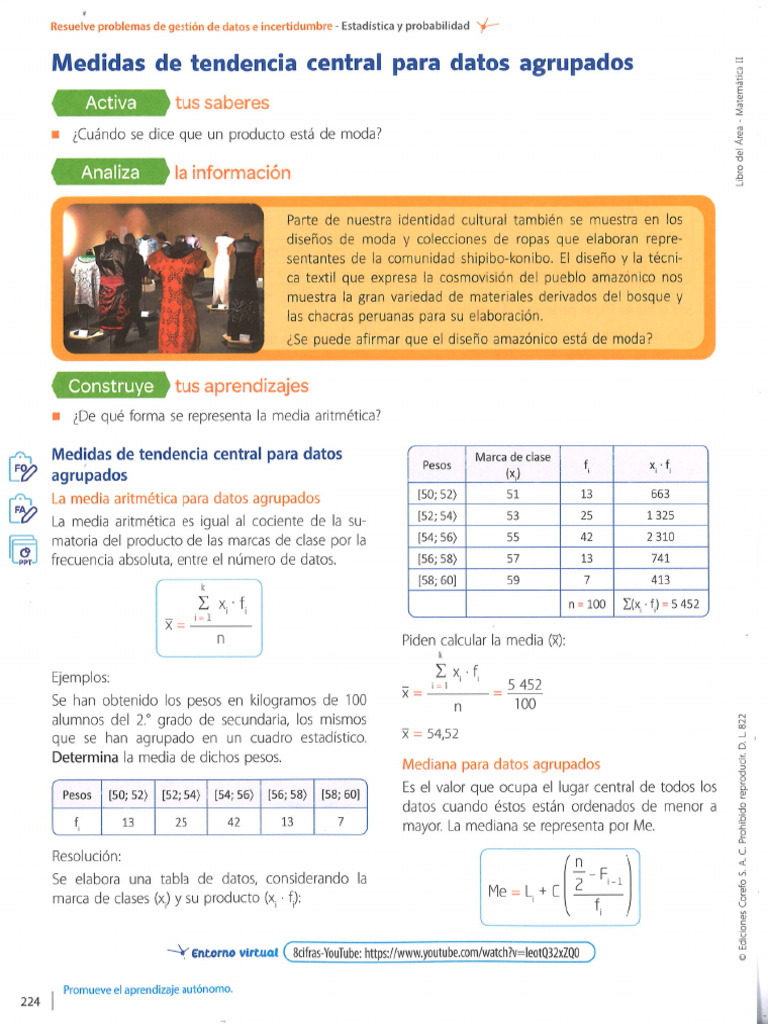 Teoría para Medidas de Tendencia Central para Datos Agrupados | PDF