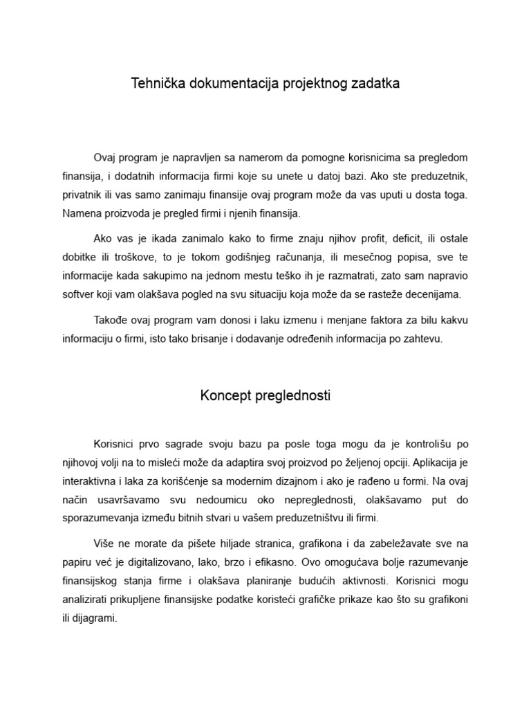 Tehnička Dokumentacija Projektnog Zadatka | PDF
