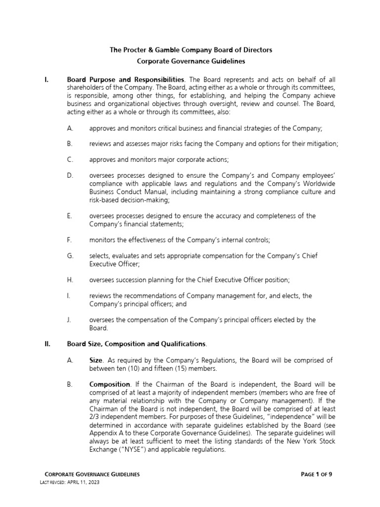 GUIDELINES - Corporate Governance 2023-04-11 | PDF | Board Of Directors ...