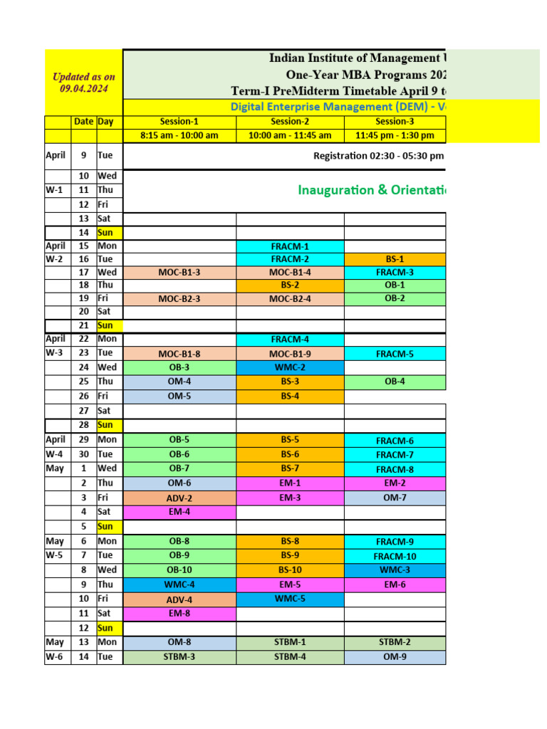 Timetable (Pre-Midterm) MBA in DEM, 2024-25 | PDF | Business | Leadership