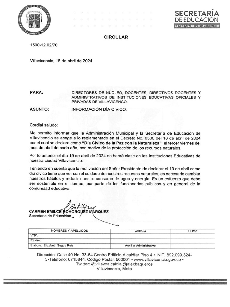 Circular 70 Día Cívico | PDF