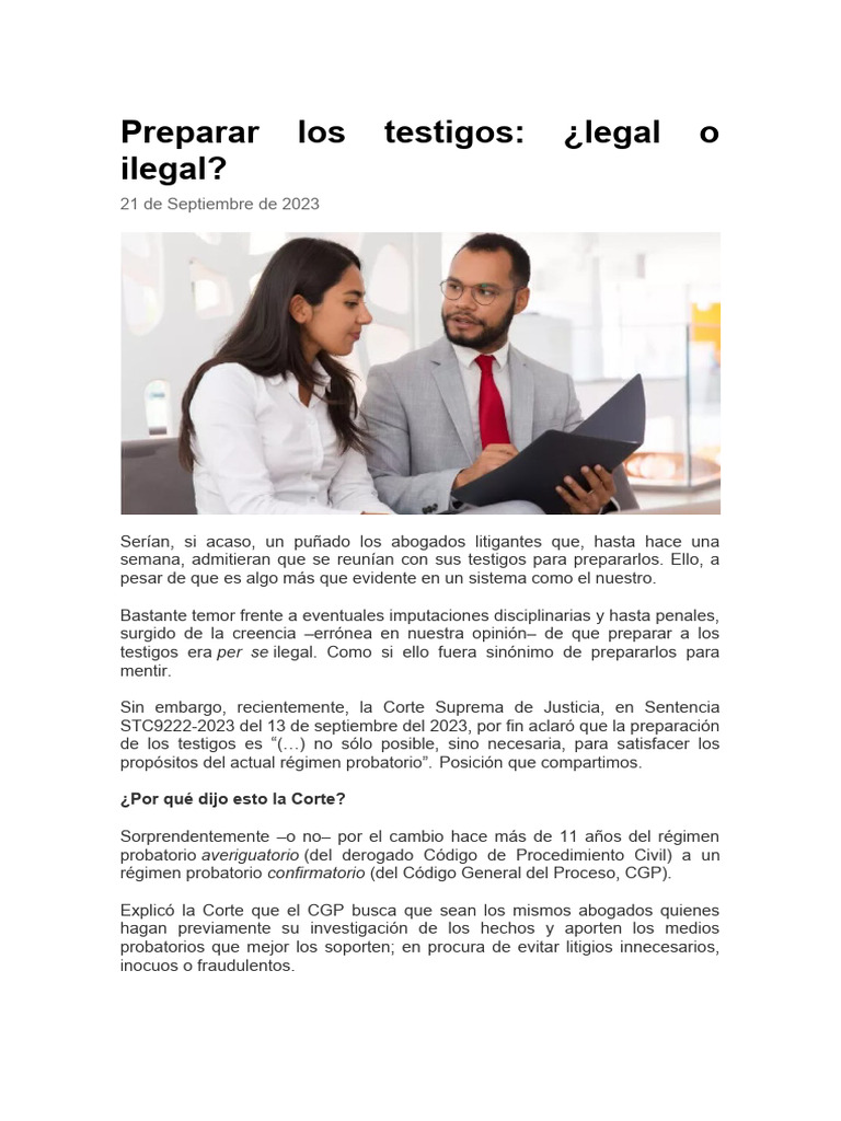Preparar Los Testigos El Legal | PDF | Testimonio | Testigo