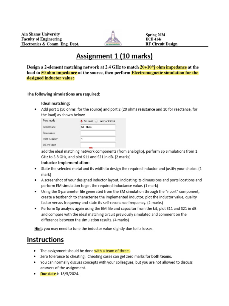 Assignment1 ECE414s Spring 2024 EM Simulation | PDF | Inductor | Electrical Impedance