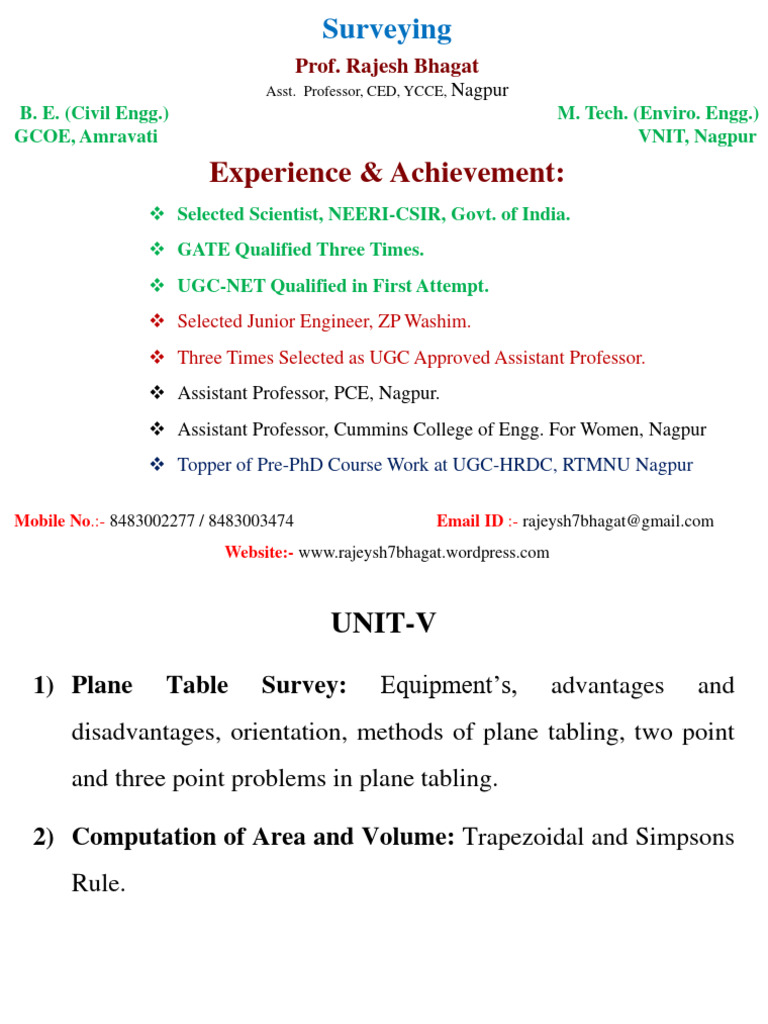 Unit 5 Plane Table Survey Orientation Radiation Intersection Traversing Resection Two Three ...