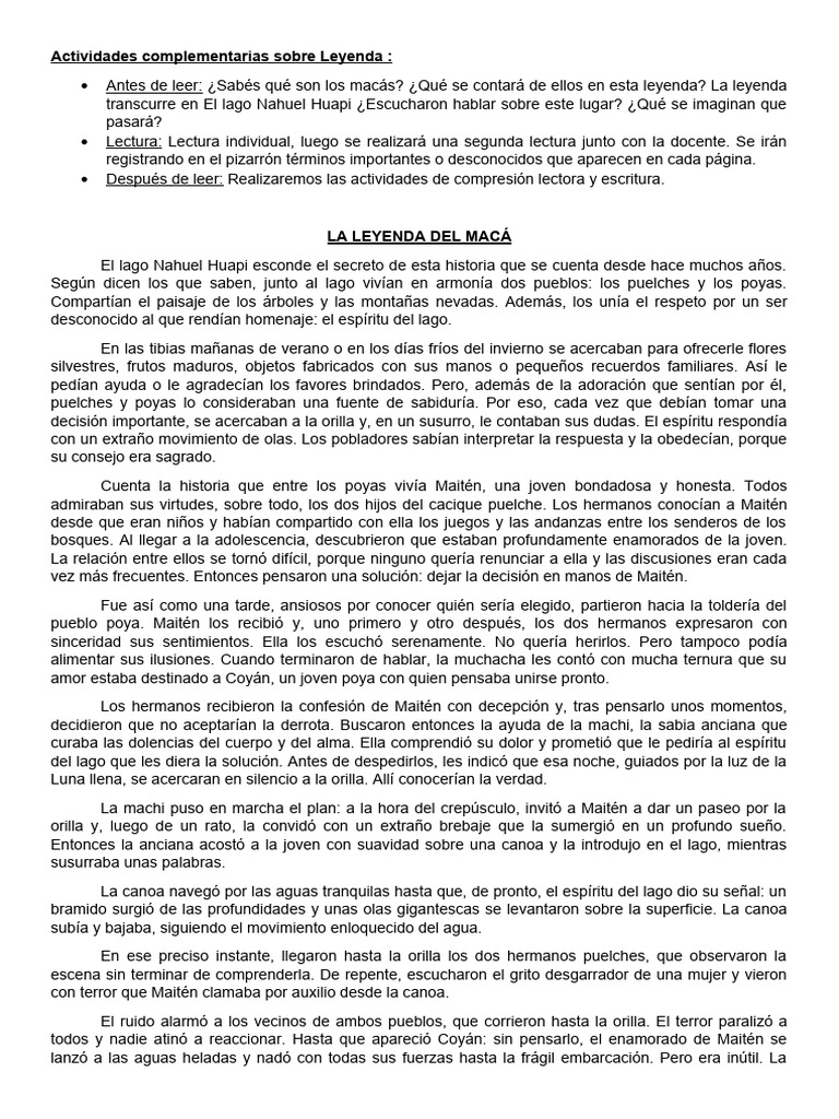 Actividades Complementarias Sobre Leyenda | PDF