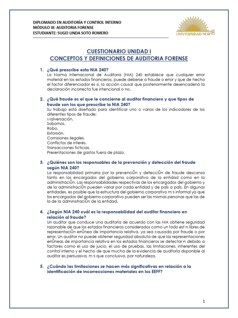 CUESTIONARIO #1 | PDF | Auditoría | Contralor