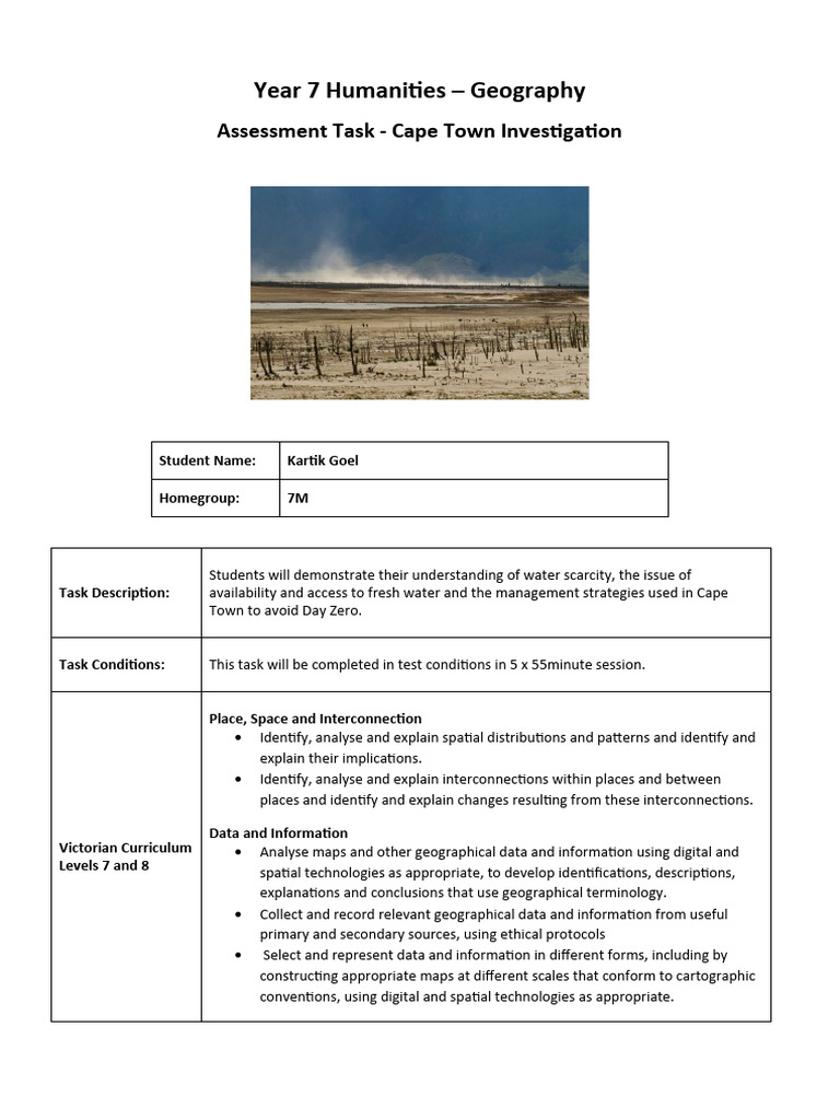 Year 7assessment Task - Cape Town Water Crisis Masterclass | PDF ...