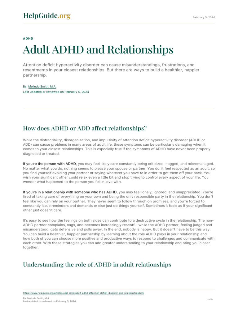 Adult ADHD and Relationships | PDF | Attention Deficit Hyperactivity ...