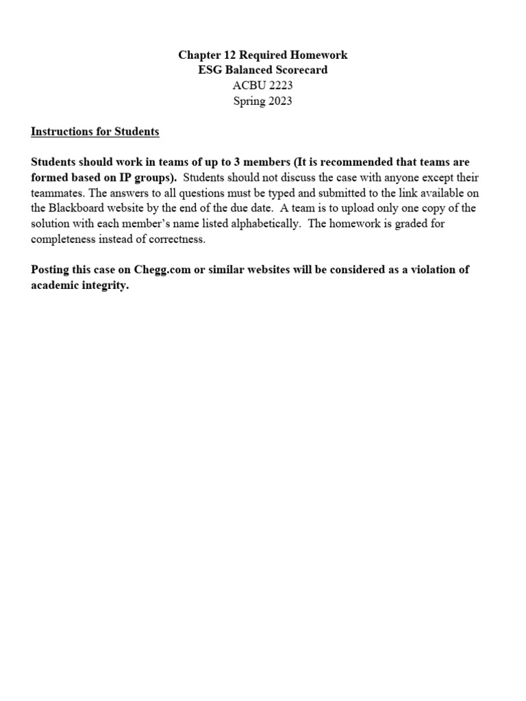 CH12 Required HW ESG Balanced Scorecard 2023 | PDF | Electric Vehicle | Car