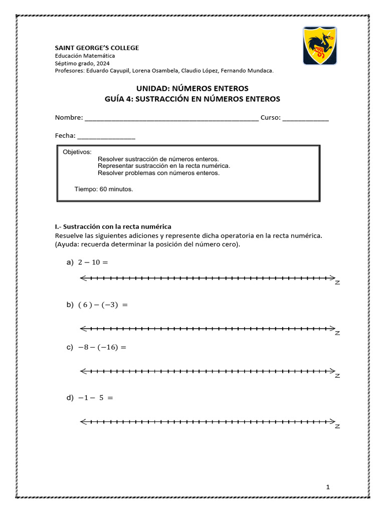 7mo Guía 4 - Clase 5 - n7 - Sustracción Enteros | PDF | Sustracción | Entero