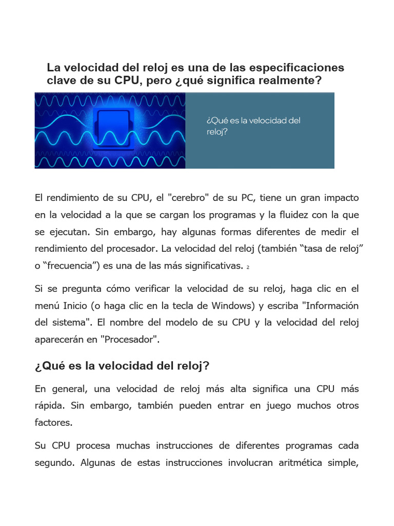 La Velocidad Del Reloj Del CPU | PDF | Unidad Central de procesamiento ...