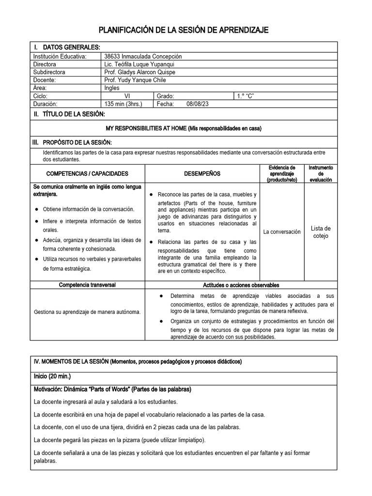 Sesión de Aprendizaje N°1 | PDF | Aprendizaje | Maestros