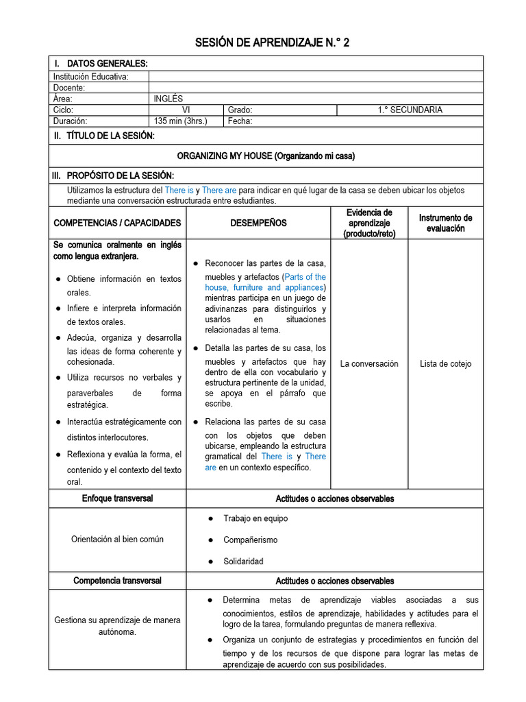 Sesión de Aprendizaje N°2 | PDF | Aprendizaje | Cognición