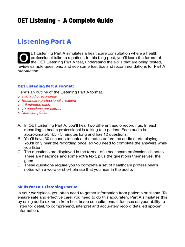 OET Listening - A Complete Guide | PDF | Linguistics