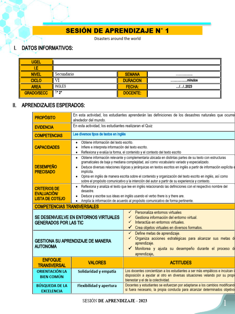 1° 2°-Ses Act 02-Inlgles-U3 | PDF | Aprendizaje | Evaluación