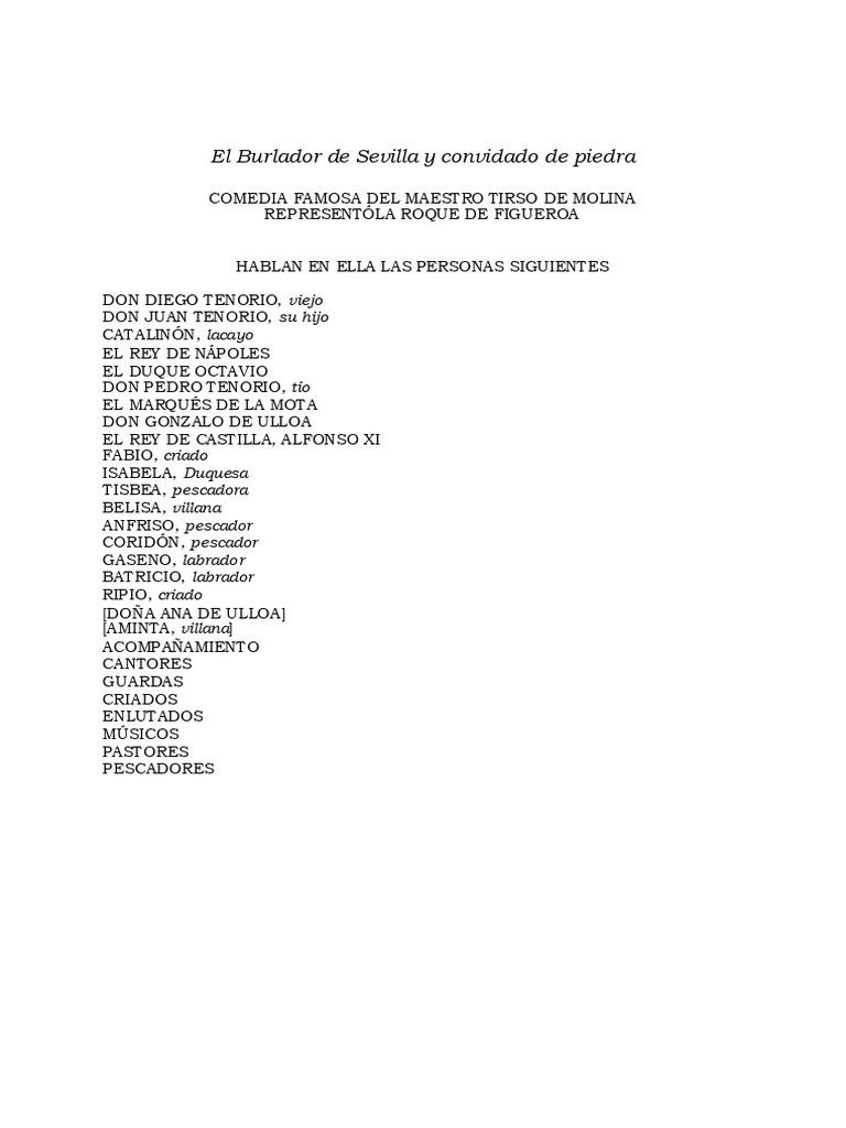 El Burlador de Sevilla Fragmento | PDF | Obras basadas en el folclore ...