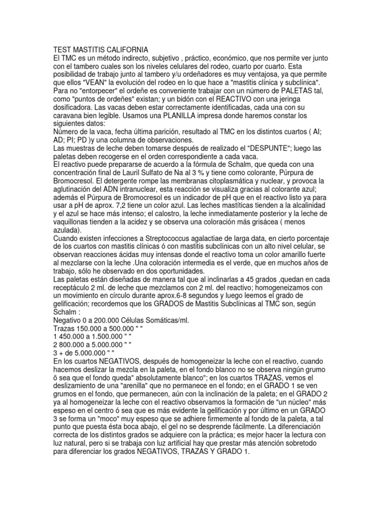 California Mastitis Test | Descargar gratis PDF | Leche | Vacas