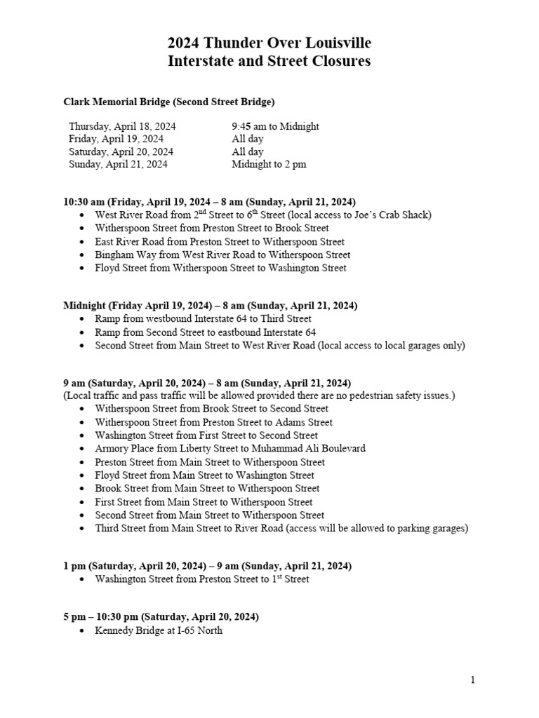 2024 Thunder Interstate and Street Closures No Parking Areas | PDF