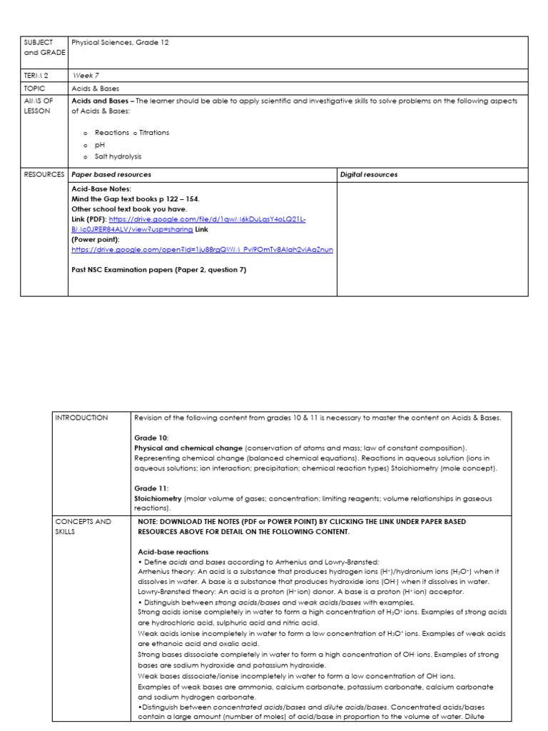 Grade 12 Acids & Bases Study Guide | PDF | Acid | Hydroxide