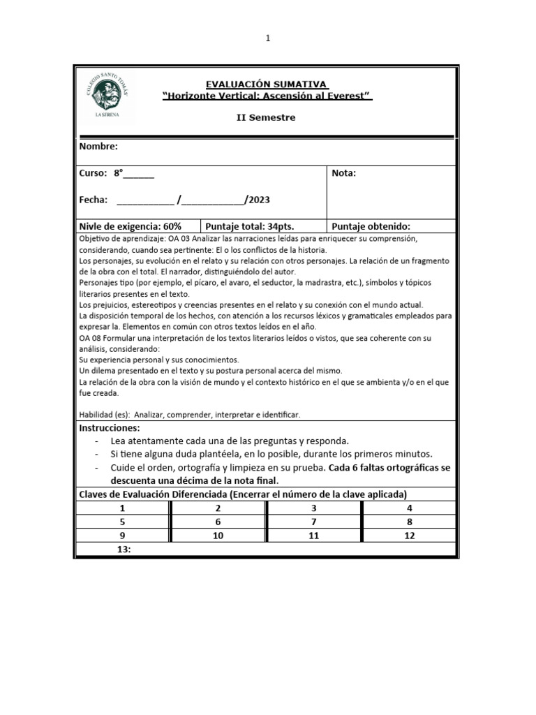 8B LENG EV SUMATIVA Ascencion Al Everest Noviembre | PDF | el Monte Everest
