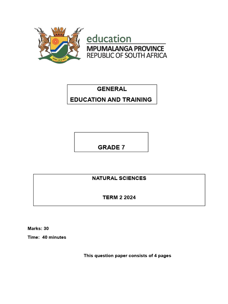 Term 2 Grade 7 Baselene Assessment 2024 | PDF | Solubility | Mixture