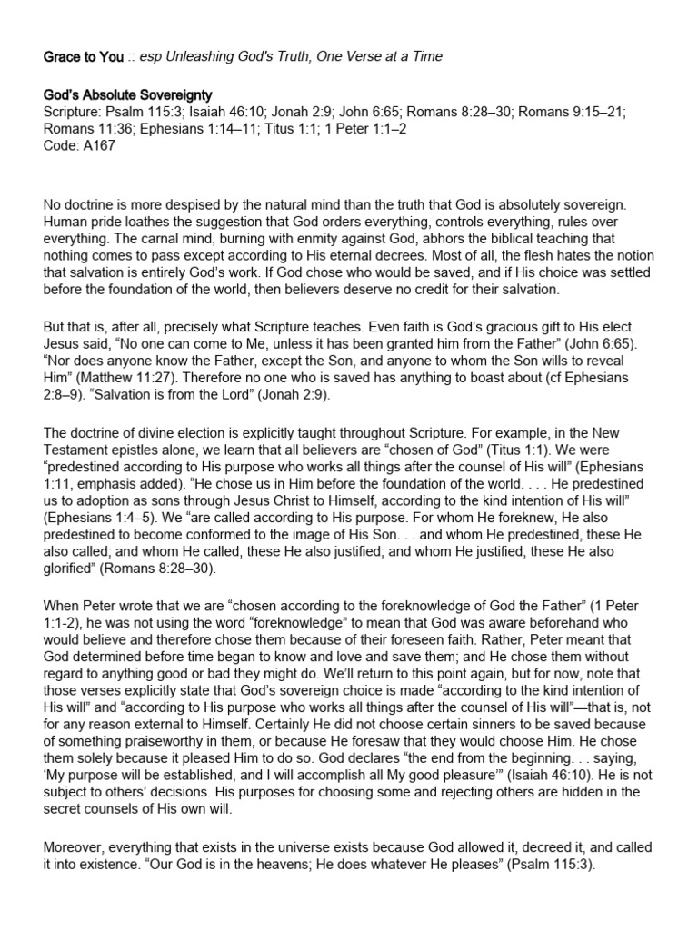 God's Absolute Sovereignty Jan 7 2024 | PDF | Predestination | Gospel ...