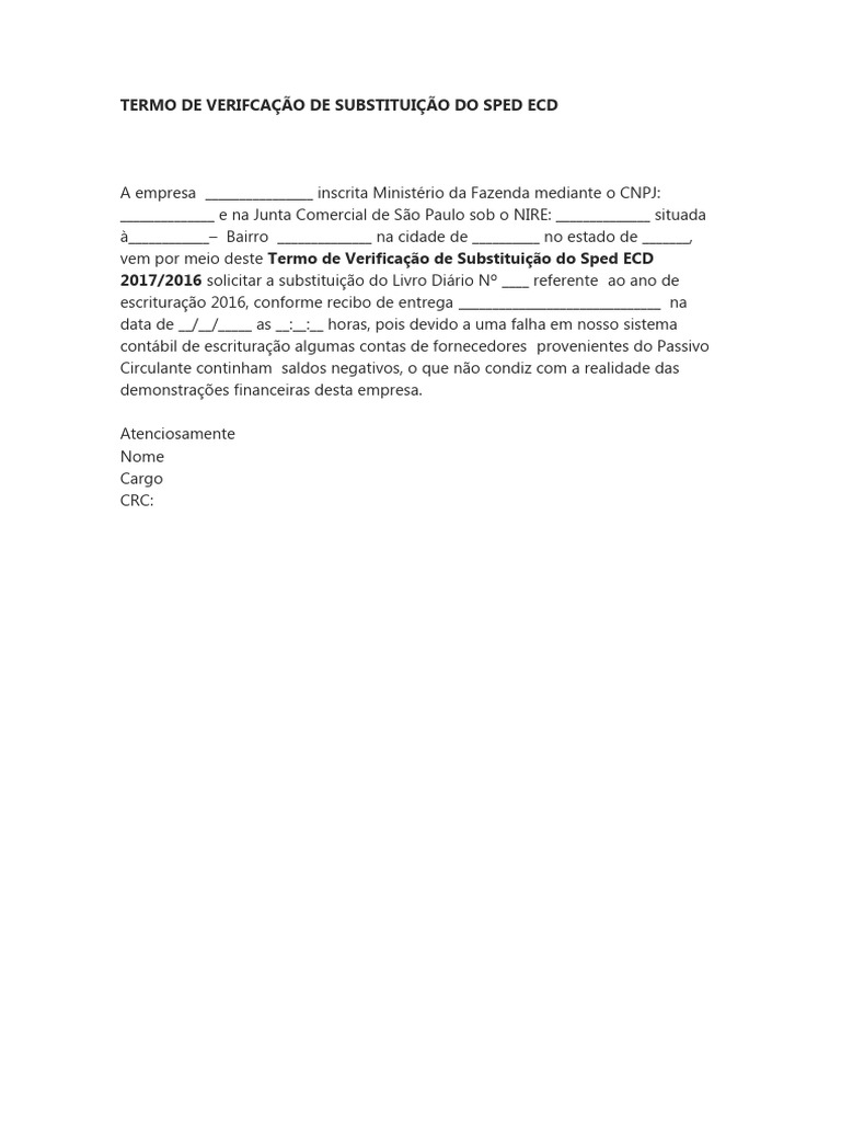Termo de Verifcação de Substituição Do Sped Ecd | PDF