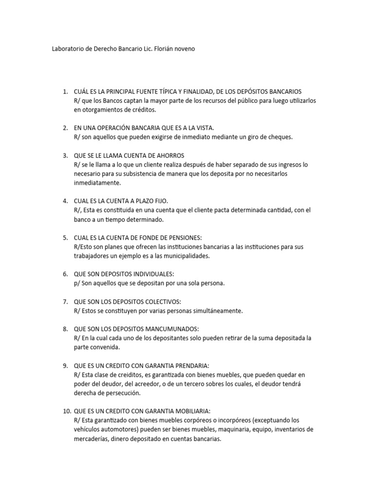 Laboratorio de Derecho Bancario Lic. Florian Noveno | PDF | Bancos | Pagos