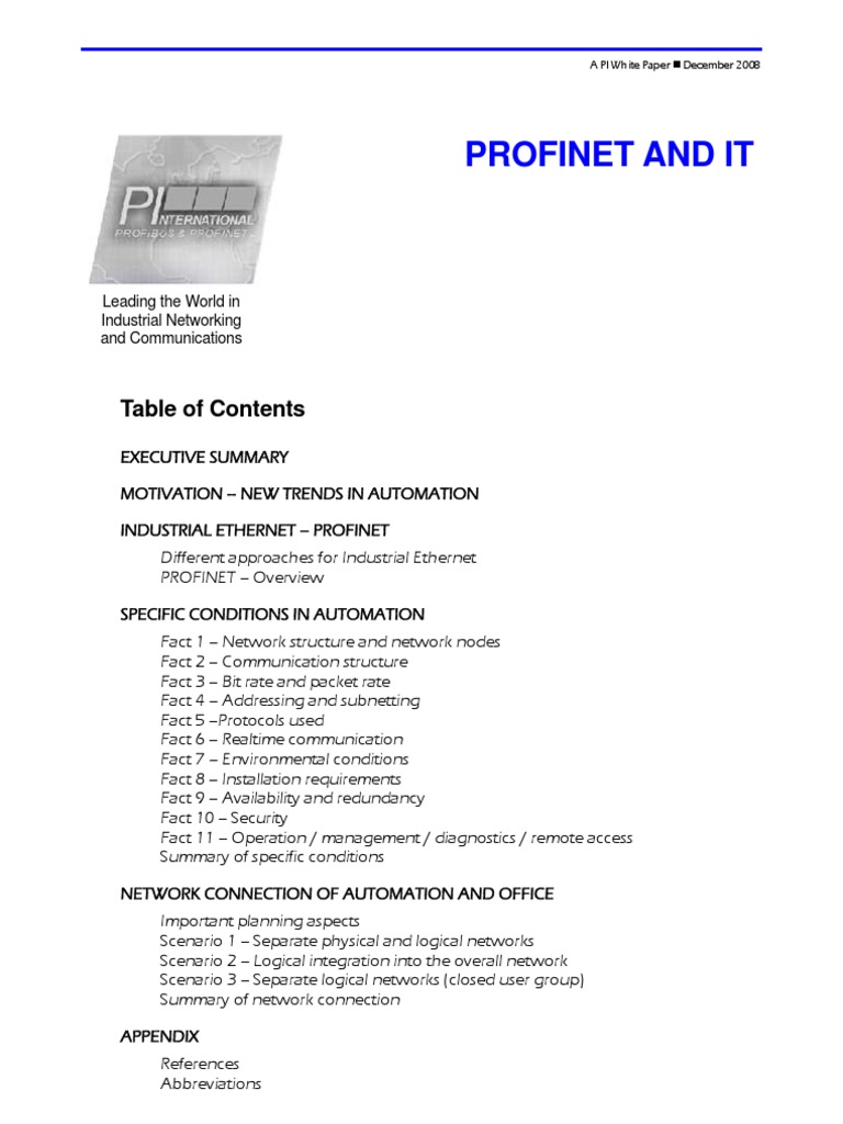 Pi White Paper Profinet It en v1 0 | PDF | Network Switch | Internet Protocol Suite