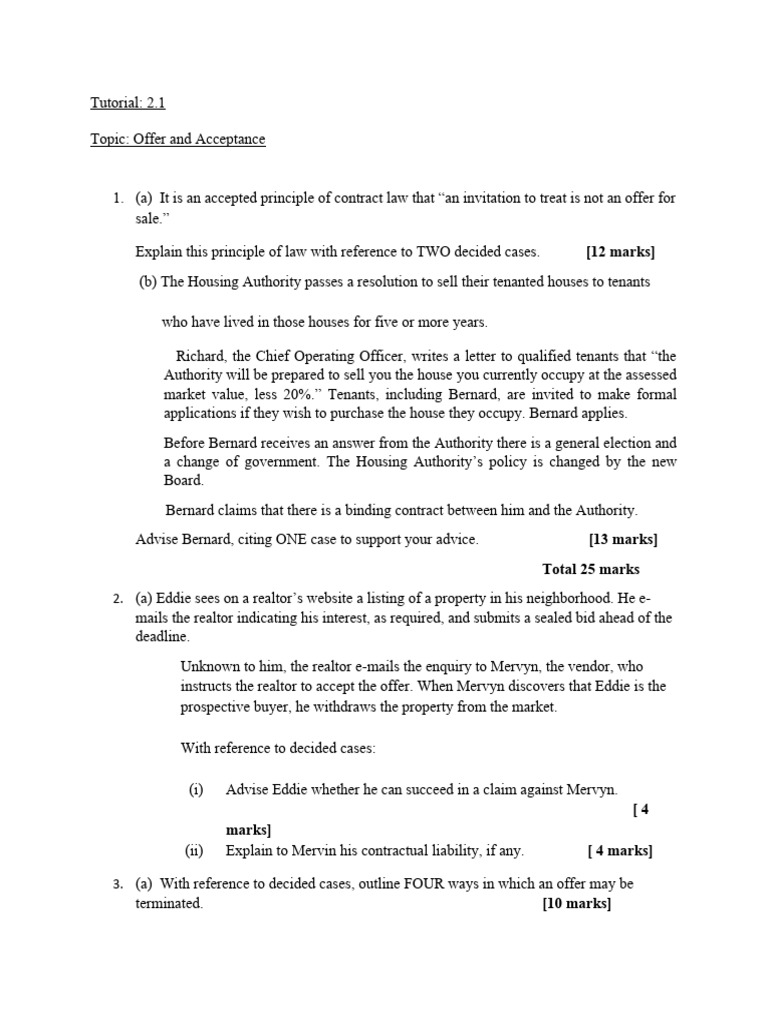 TUT. 2.1 Offer and Acceptance | Download Free PDF | Offer And Acceptance | Civil Law (Legal System)