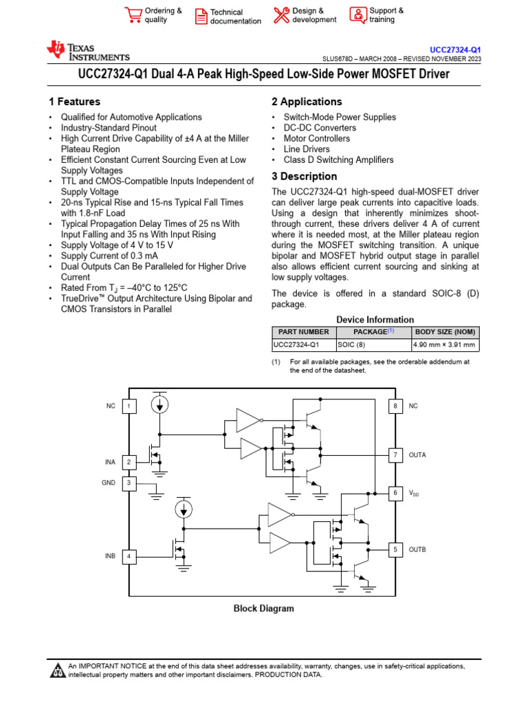 Ucc27324 q1 | PDF | Electrostatic Discharge | Mosfet