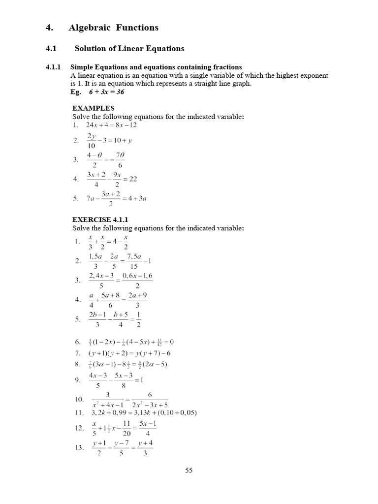 ITM401S Unit 4 Algebraic Functions | PDF | Equations | System Of Linear ...