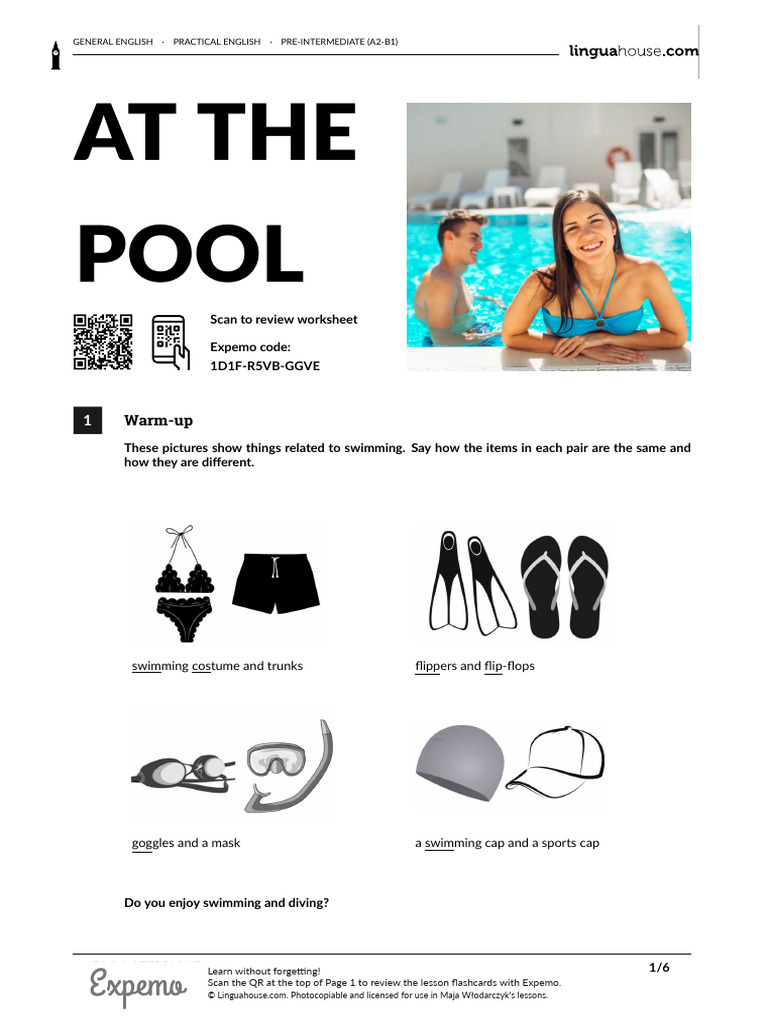 English Vocabulary: At the Pool | PDF | Swimming