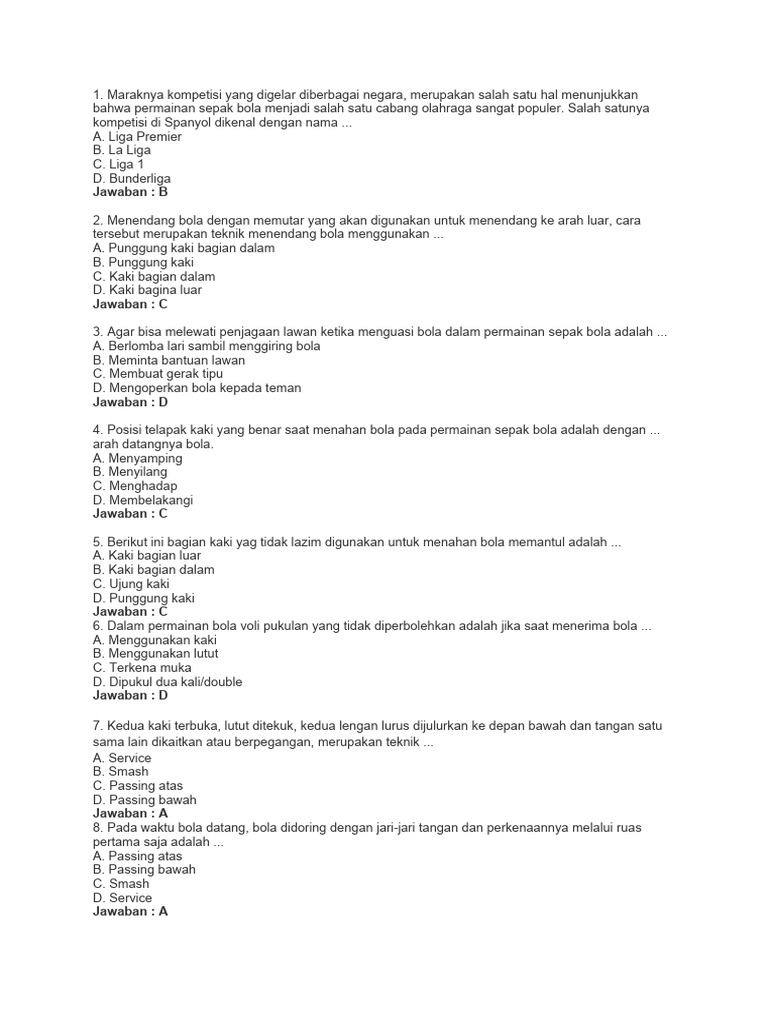 Soal PTS PJOK KELAS IX Semester 1cr | PDF