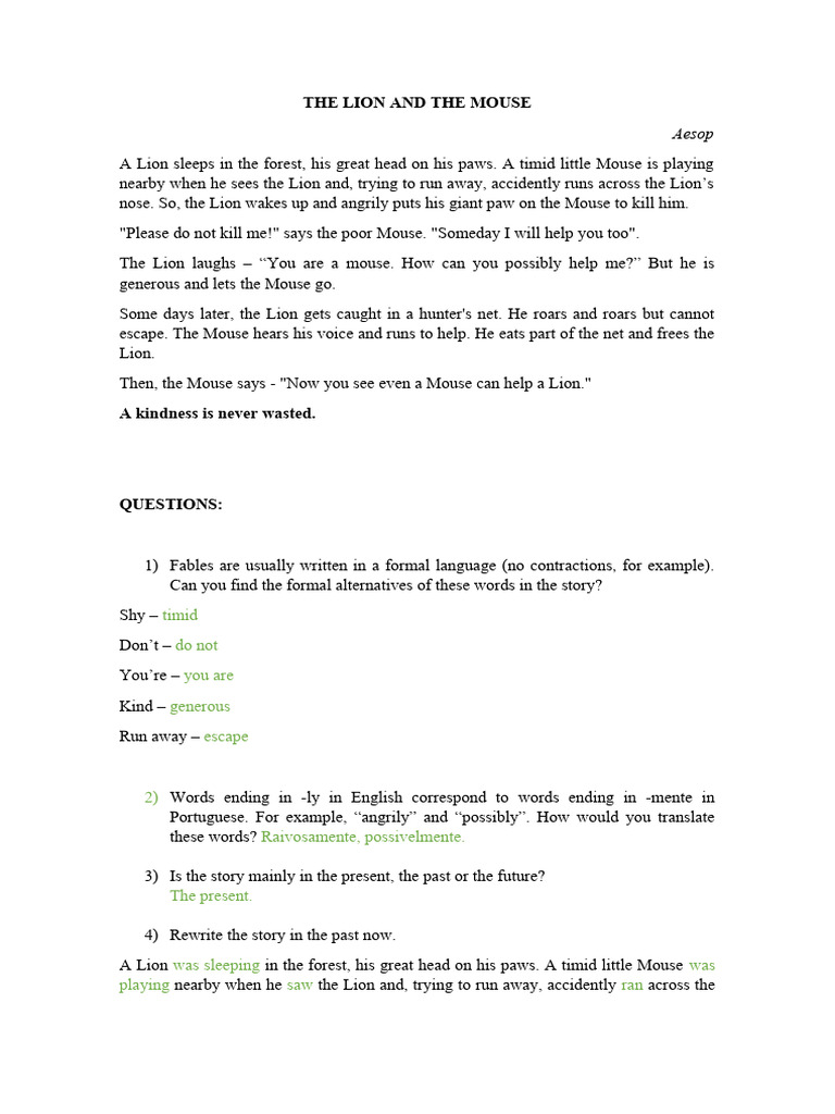 Aesop's Fable: Lion and Mouse Story | PDF