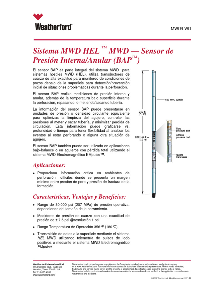 2971 - HEL BAP MWD Sensor - HMR - SPANISH | PDF | Presión | Herramientas
