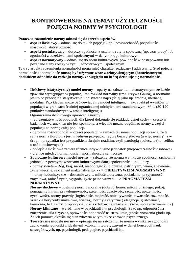 Pojęcie Norm W Psychologii | PDF