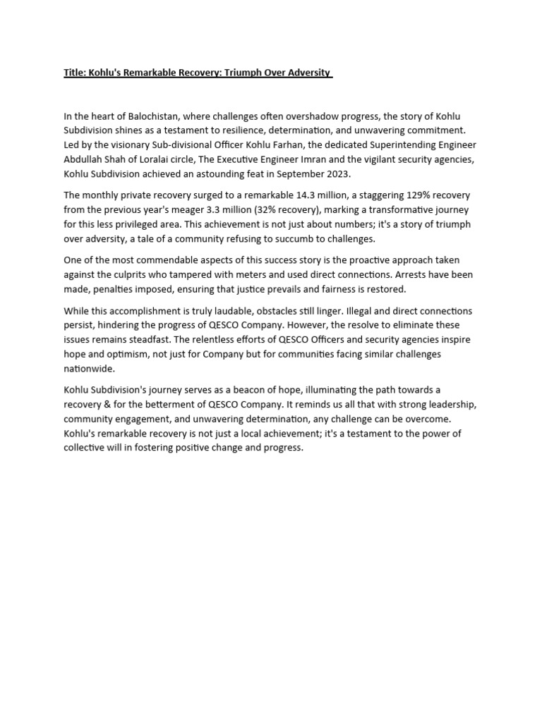 Kohlu's 129% Recovery Success Story | PDF
