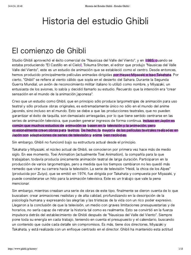 Historia del Estudio Ghibli - Estudio Ghibli _ | PDF | Anime