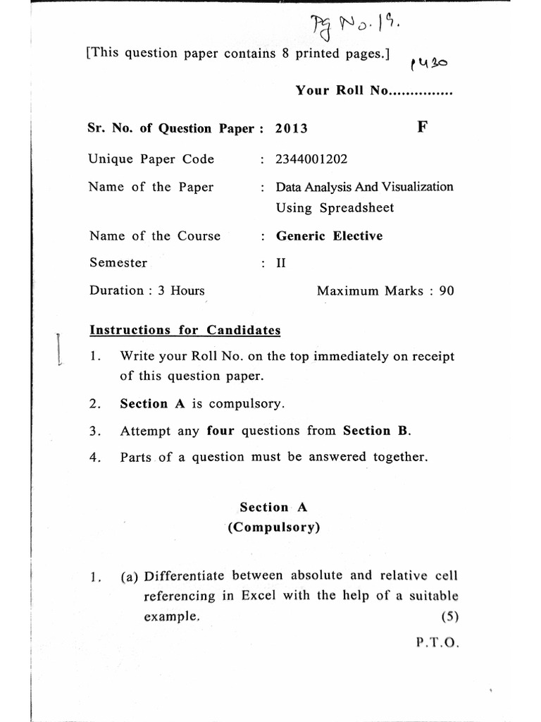 DAV Using Spreadsheet Last Year Paper | PDF