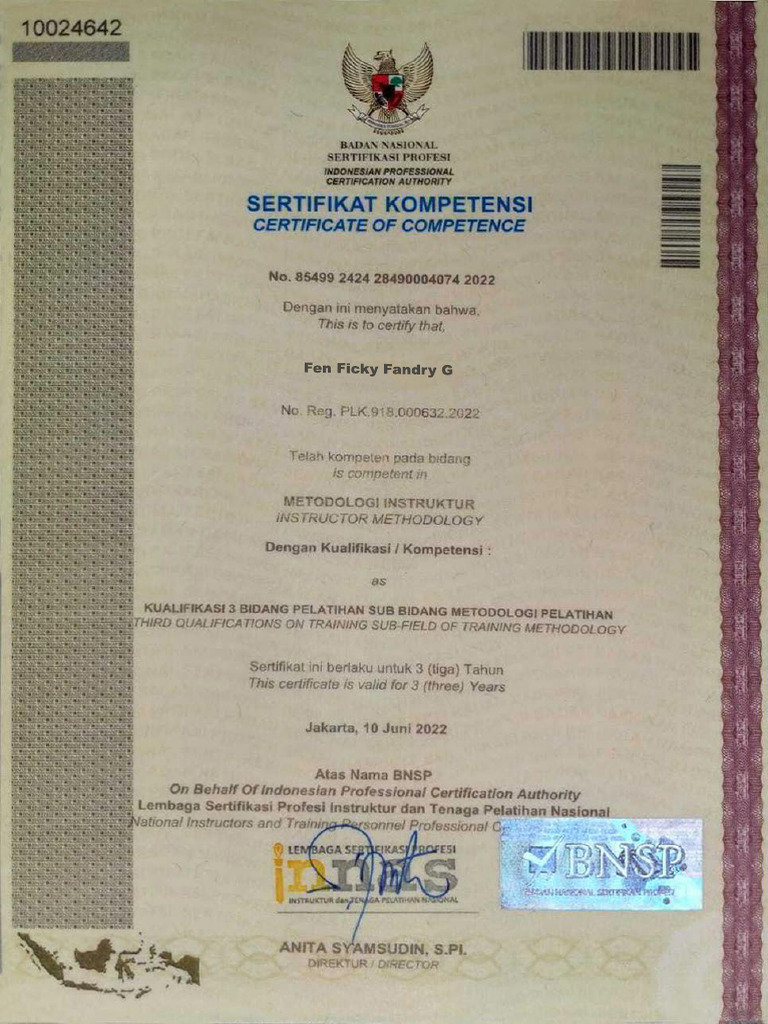 Contoh Sertifikat TOT | PDF