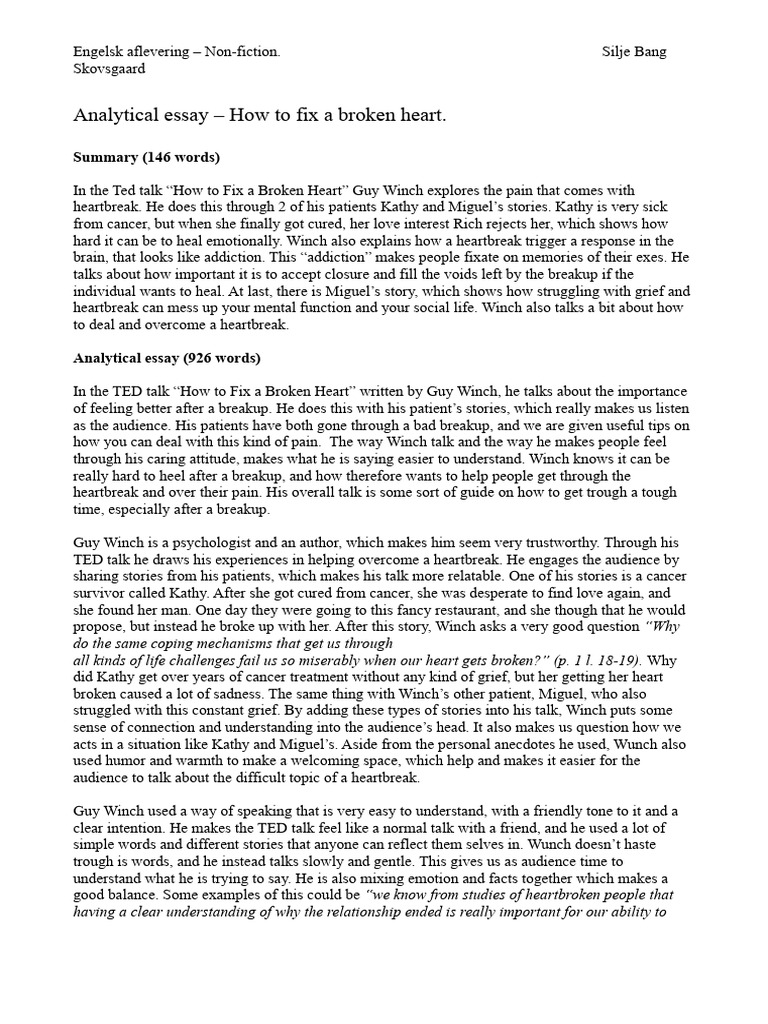 Analytical Essay - How To Fix A Broken Heart | PDF | Broken Heart | Mind