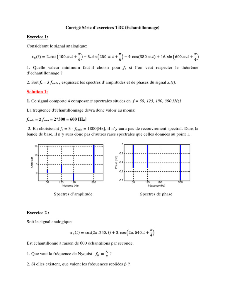 Corrigé TD2 (Echantillonnage) | PDF | Échantillonnage (signal) | Fréquence