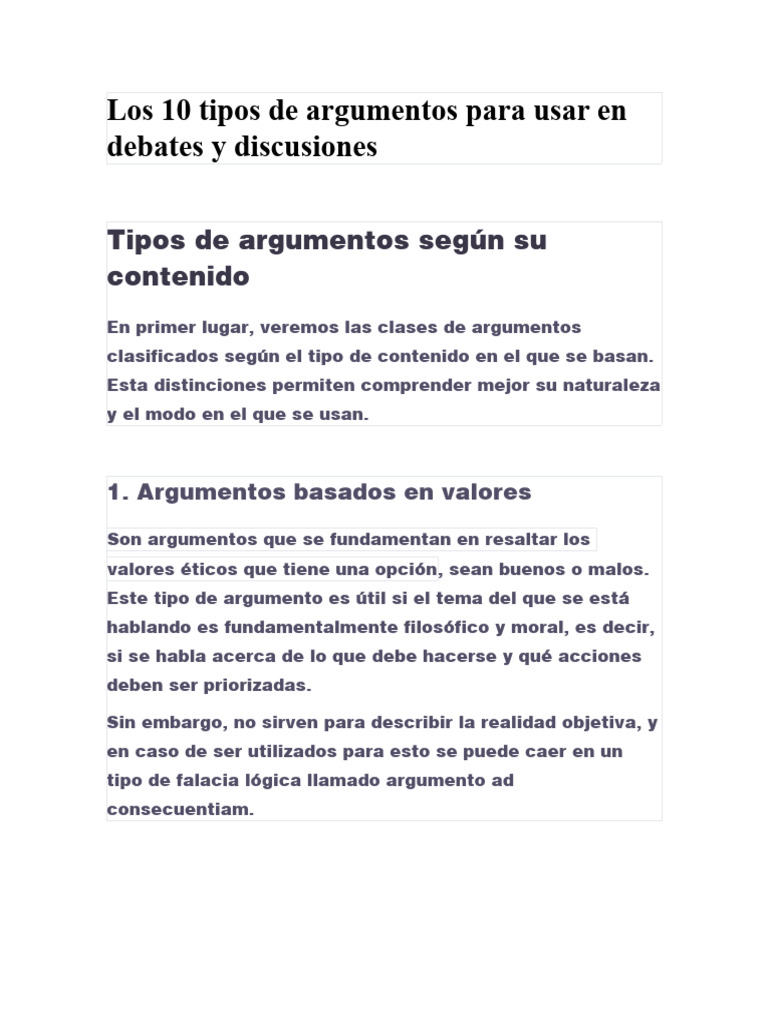 Tipos de Argumentos en Debates | PDF | Argumento | Falacia