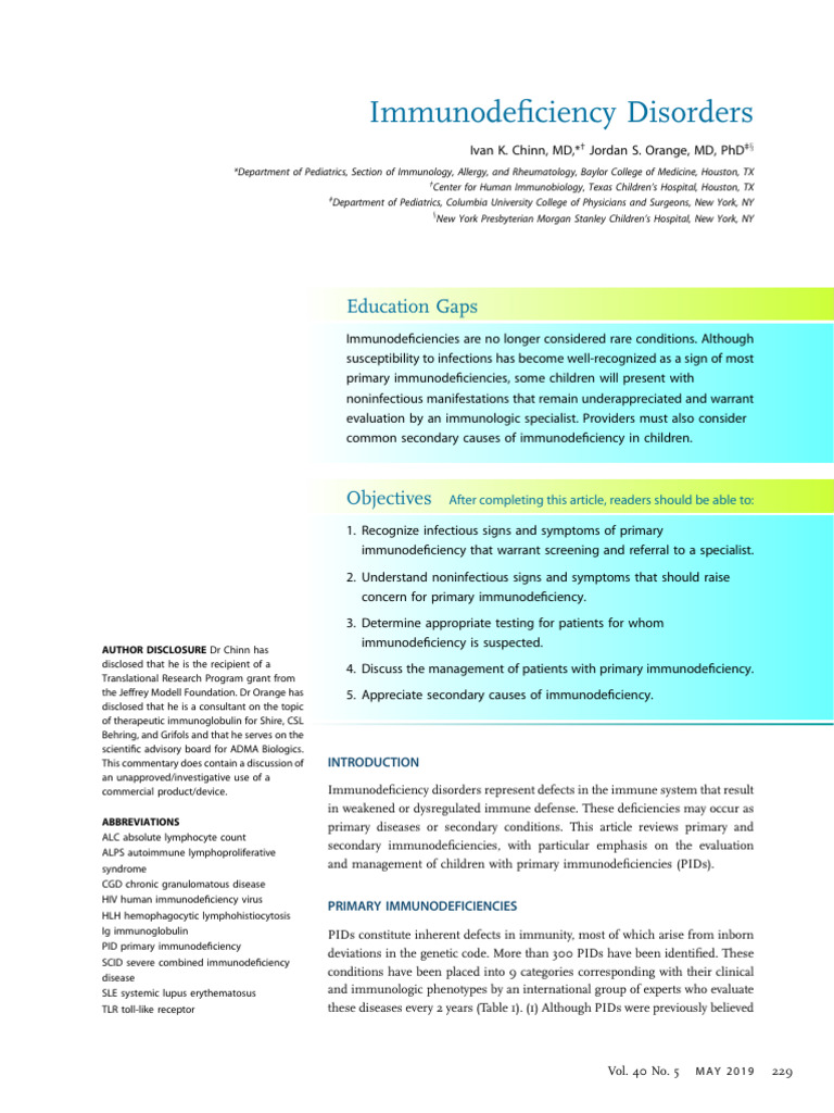 2019 Immunodeficiency Disorders | PDF | Immunodeficiency | Infection
